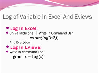 Mathematical Operation In Excel and Eviews | PPT