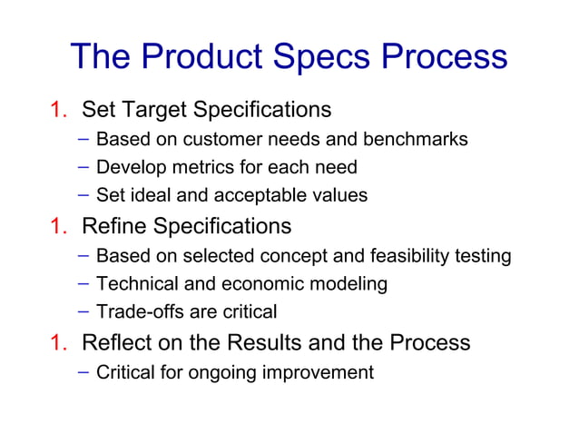 6 product specifications | PPT | Business | Business and Finance