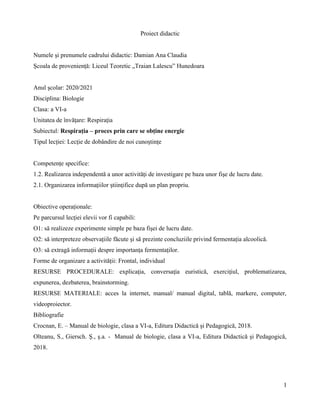 6proiectdidacticrespiratia umana generalitati | PDF