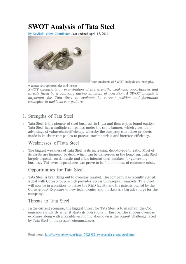 Swot analysis of Tata steel | DOCX