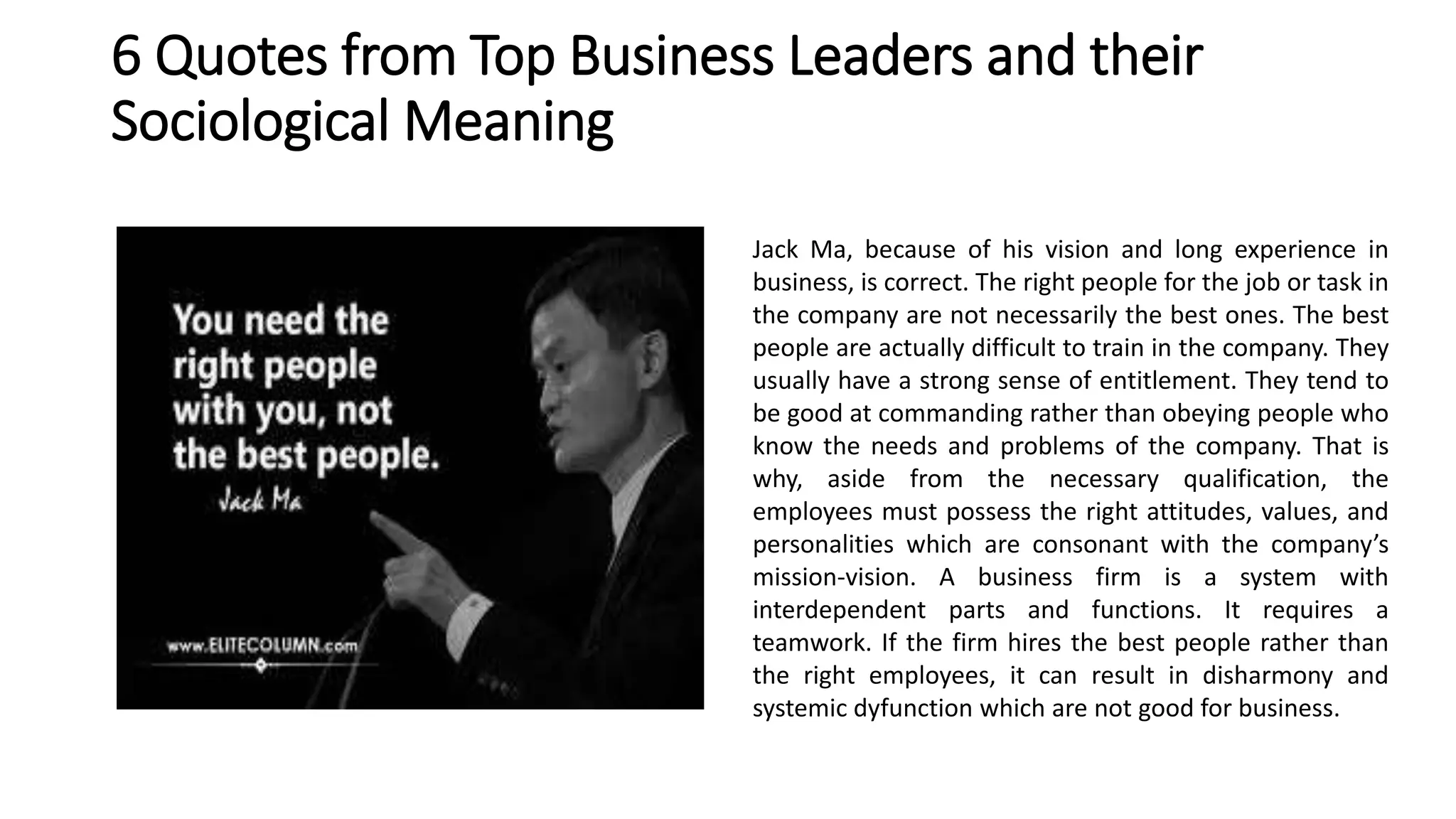 6 quotes from top business leaders and their sociological meaning | PPT