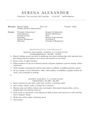 Alexander serena resume | DOCX | Physical Therapy | Wellness
