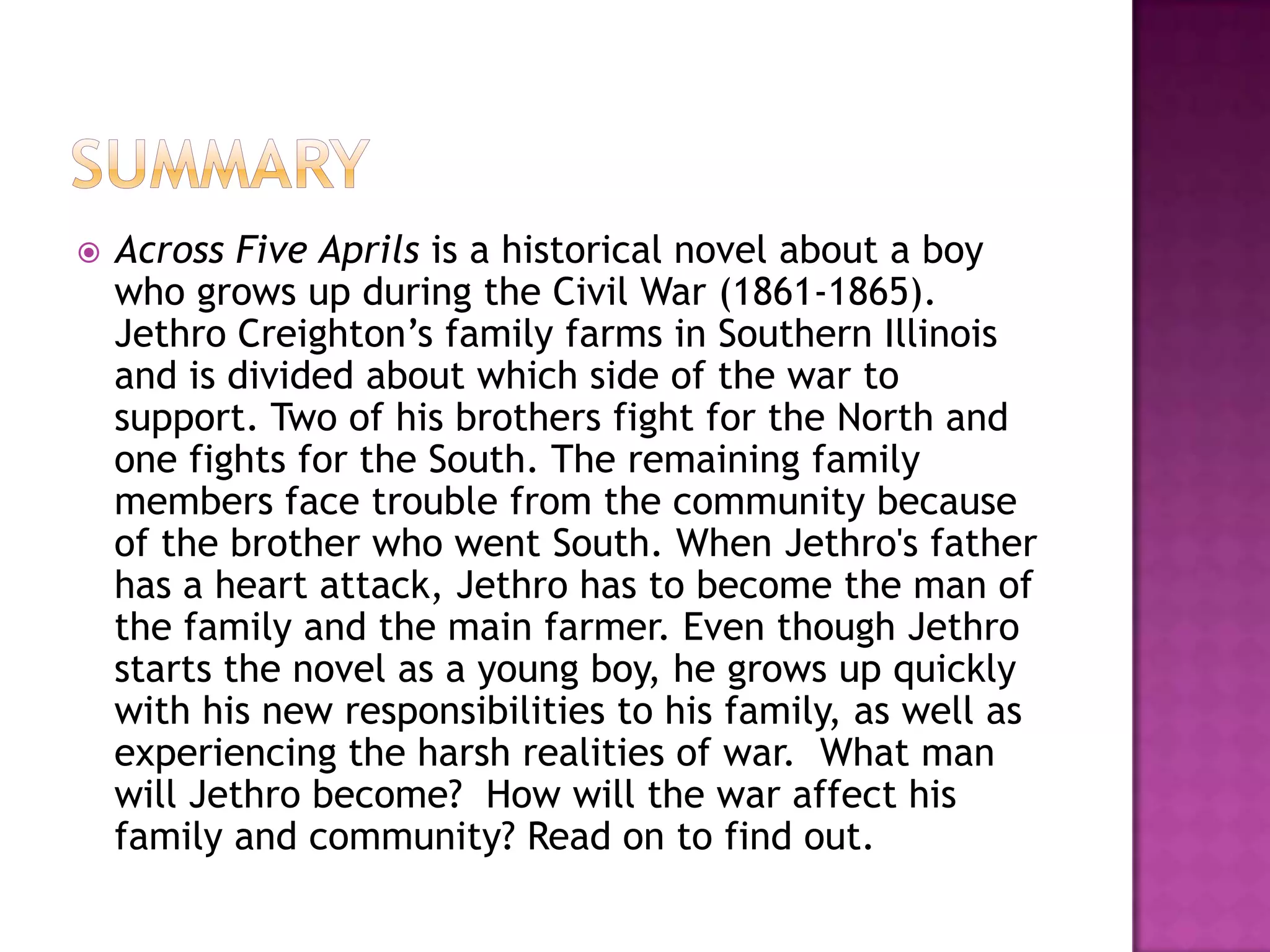 Miss Roche Across Five Aprils | PPTX