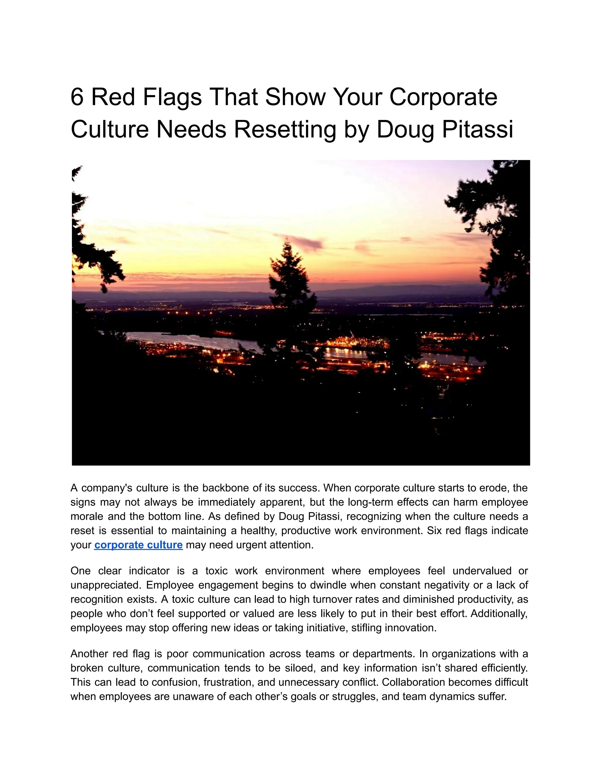 6 Red Flags That Show Your Corporate Culture Needs Resetting by Doug ...