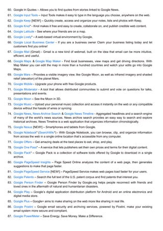 Over 101 google products and services you probably dont know | PDF