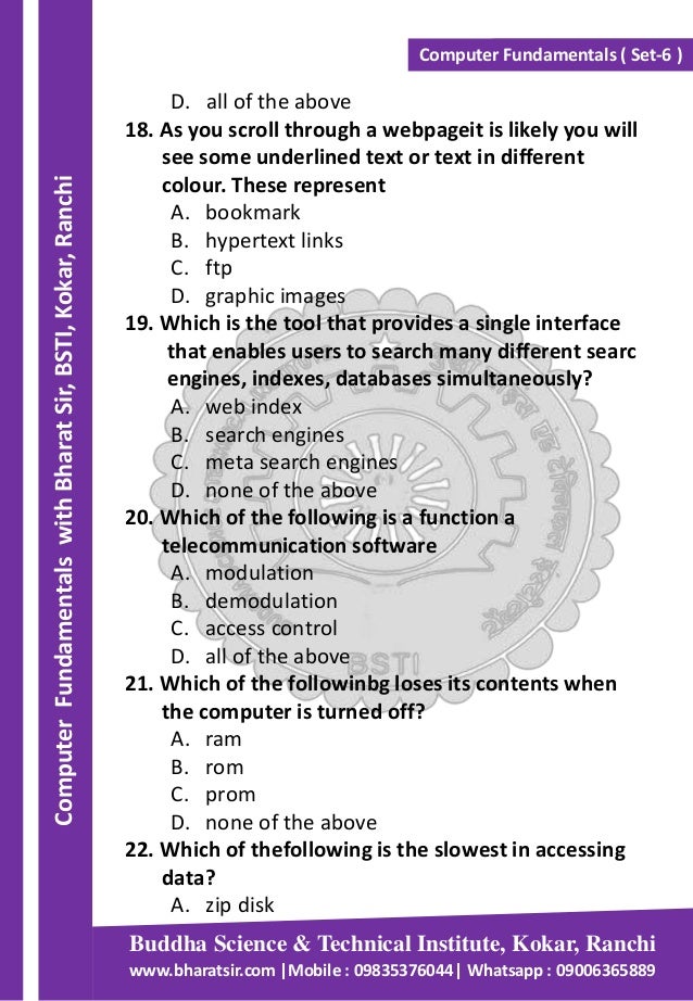 BSTI-BharatSir : Computer Fundamentals Set-6 | PPTX | Computer Software ...