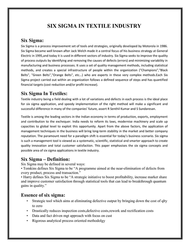 6 sigma assignment | DOCX