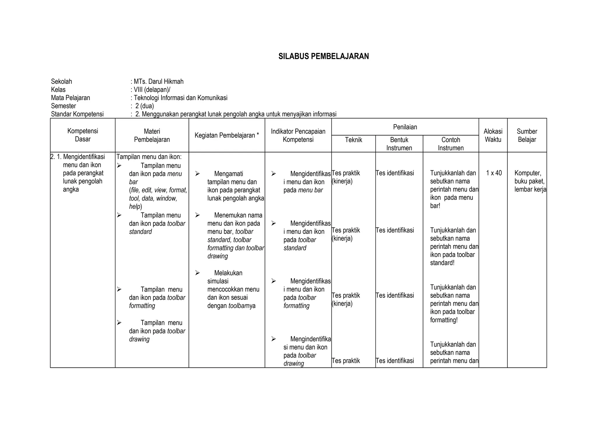silabus tik berkarakter smp kelas 8 sms 2 | PPT