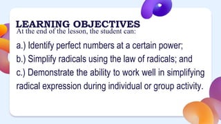 Grade 9 Lesson on SIMPLIFYING RADICALS.pptx