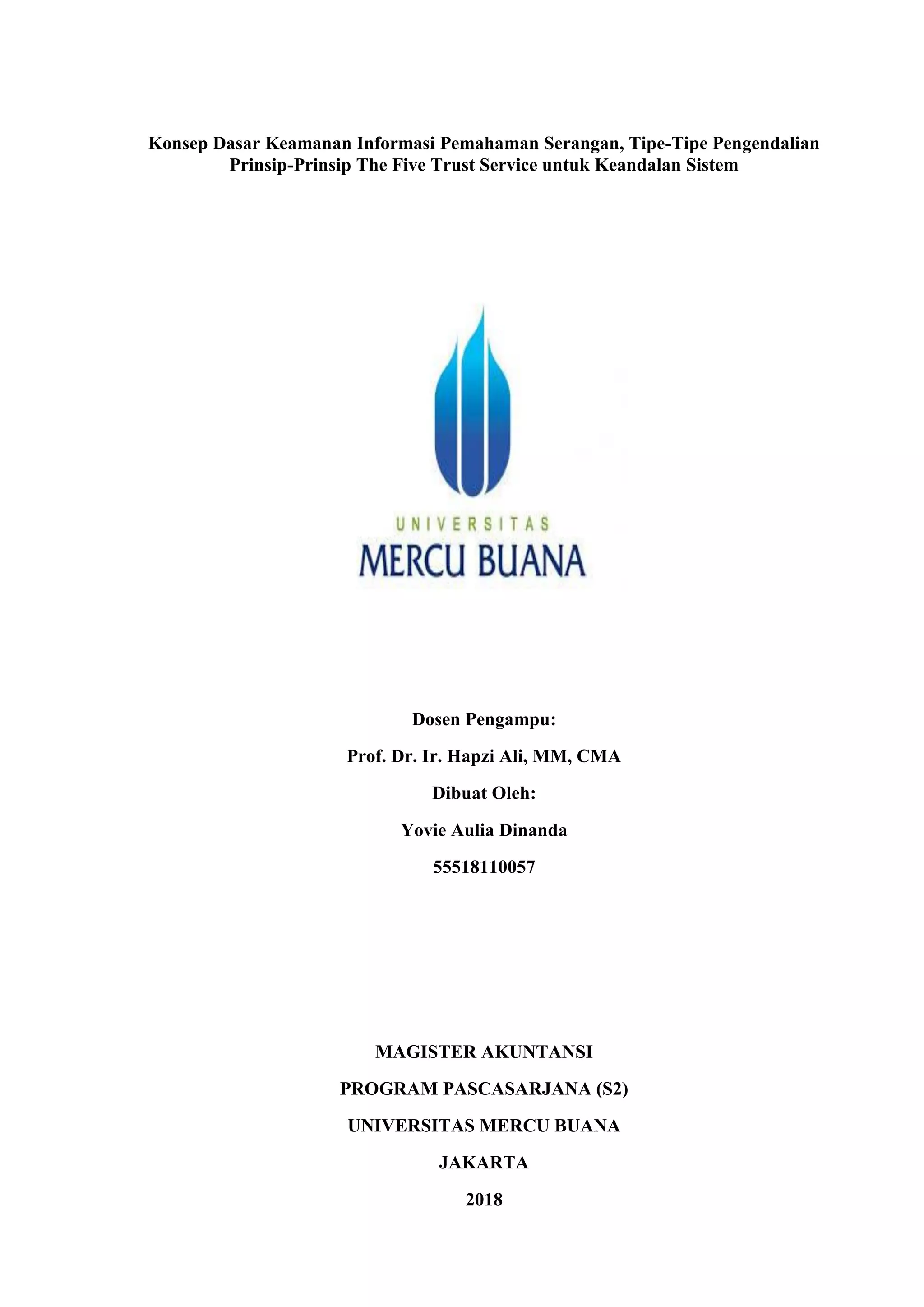 6, SI & PI Yovie Aulia Dinanda, Hapzi Ali, Konsep dasar Keamanan Informasi Pemahaman Serangan ...