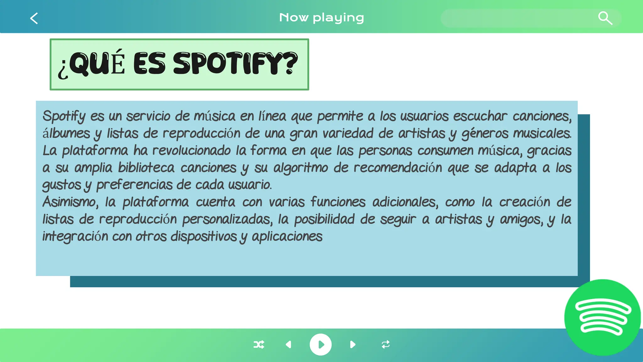 PRESENTACION DE SPOTIFY// PDF. CREATION. | PPT
