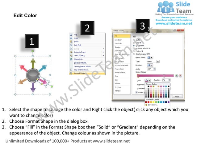 6 steps converging and diverging flow chart circular layout diagram ...