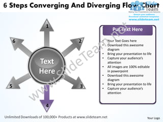 6 steps converging and diverging flow chart circular layout diagram ...