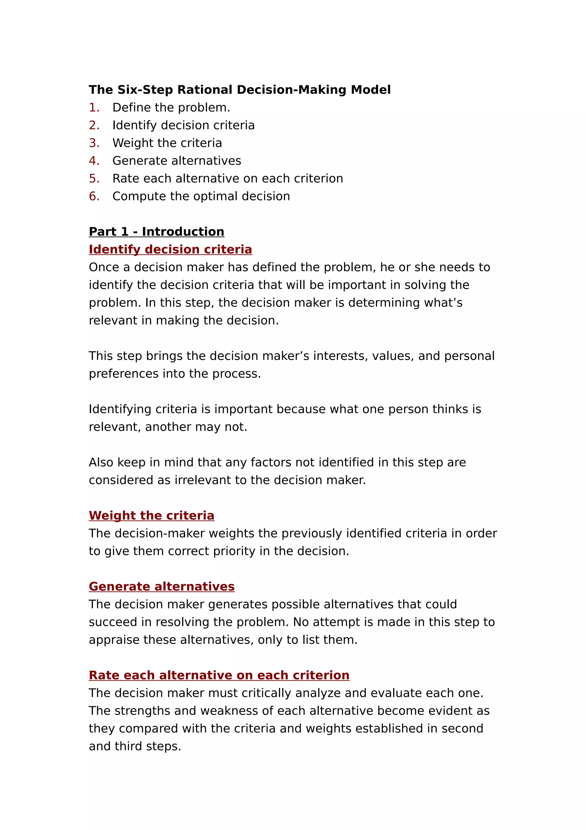 6 steps decision making model | PDF