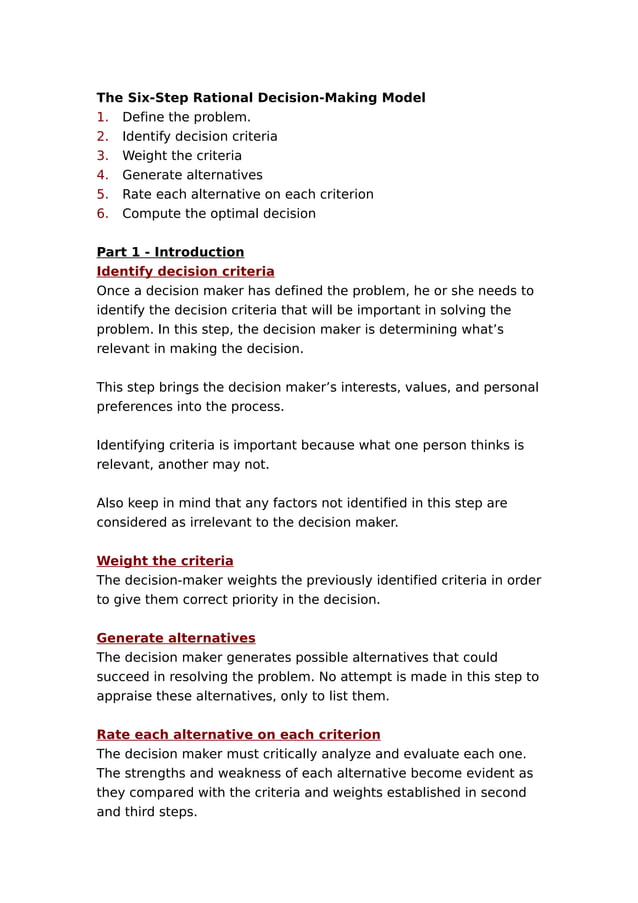 6 steps decision making model | PDF