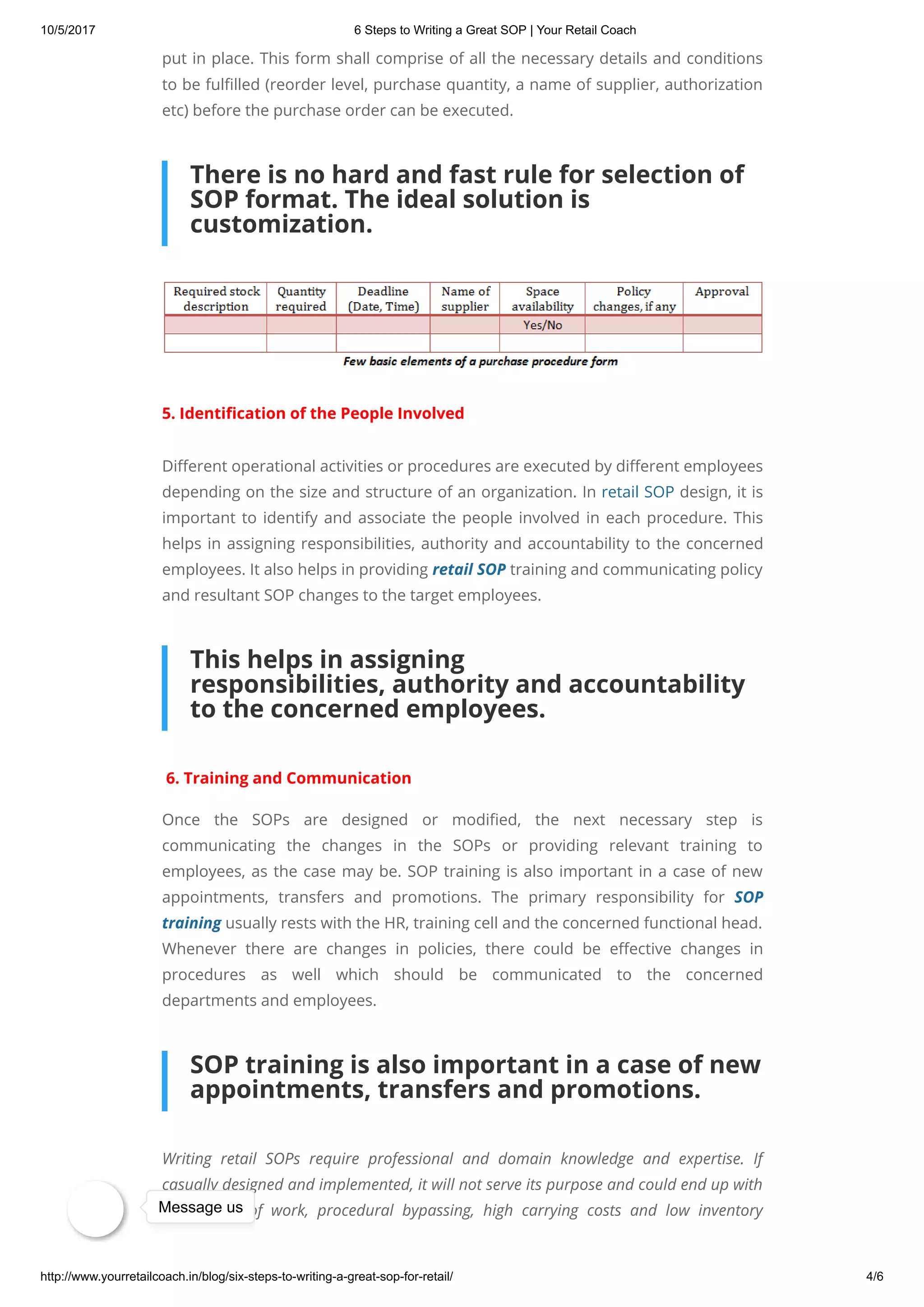 Six Steps to Writing a Great SOP for Retail | PDF