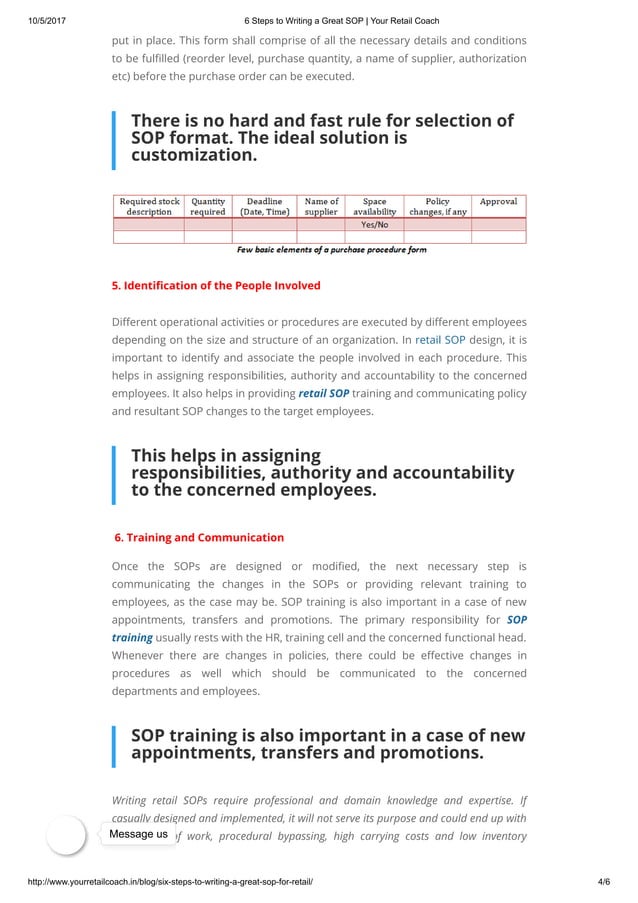 Six Steps to Writing a Great SOP for Retail | PDF