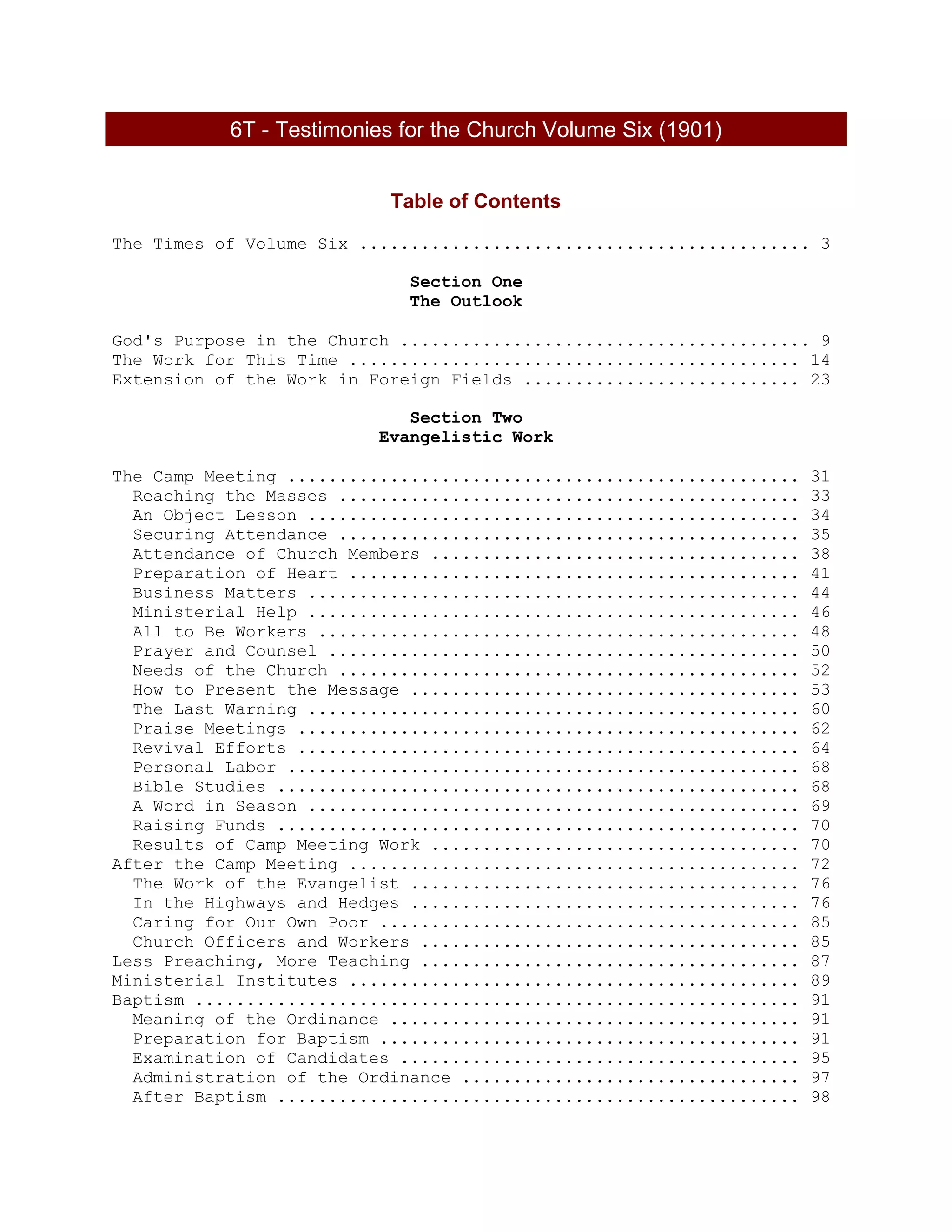 6 t testimonies for the church volume six (1901) | PDF