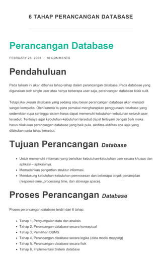 6 tahap perancangan database | PDF