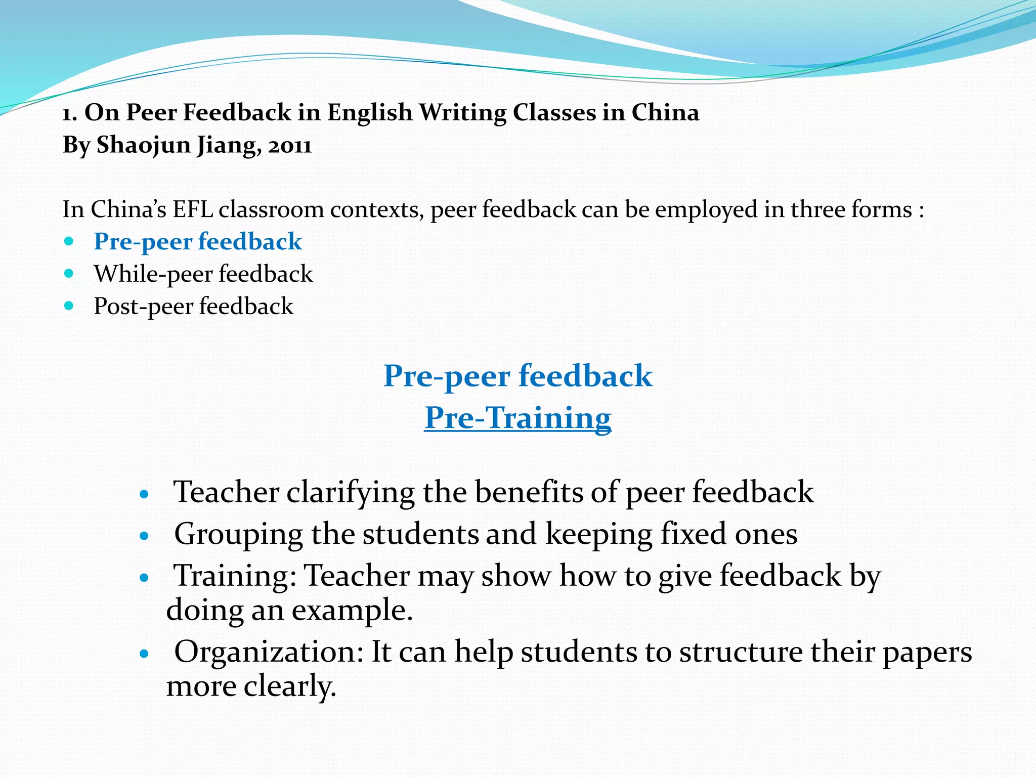 Peer feedback in writing | PPT