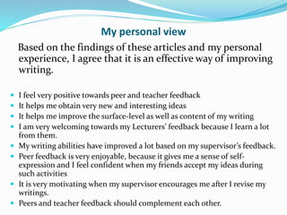 Peer feedback in writing | PPT