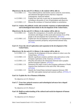 Idaho Content Standards - U.S. History Standards (Grade 6-12) | DOC