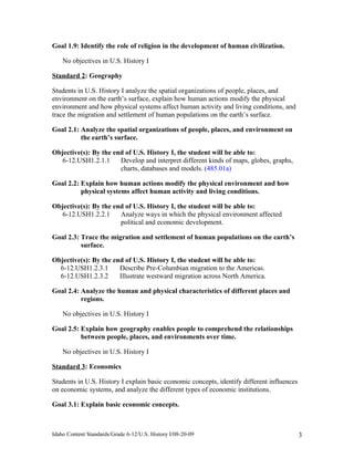 Idaho Content Standards - U.S. History Standards (Grade 6-12) | DOC