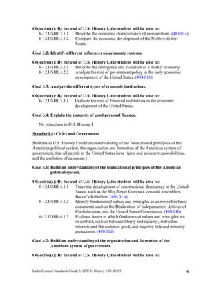 Idaho Content Standards - U.S. History Standards (Grade 6-12) | DOC