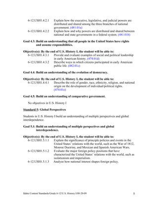 Idaho Content Standards - U.S. History Standards (Grade 6-12) | DOC