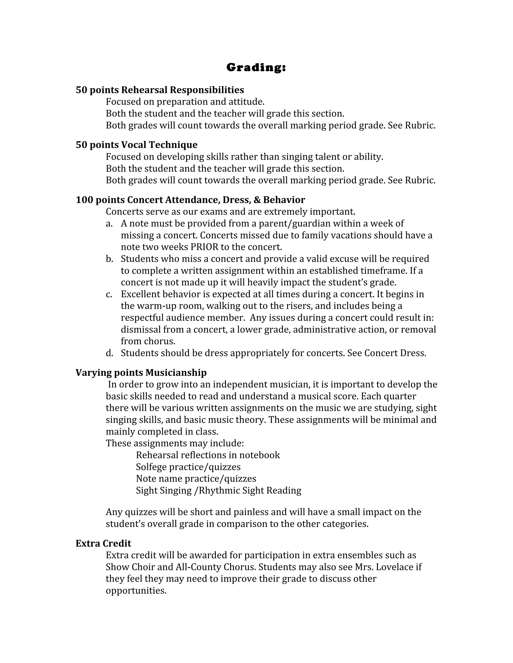 6th chorus grading policy and classroom procedures20122013 | PDF ...