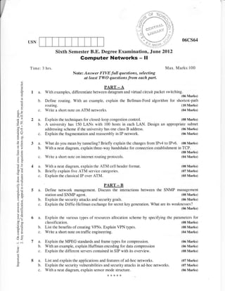Computer Science and Information Science 6th semester(2012 June/July) Question Papers | PDF