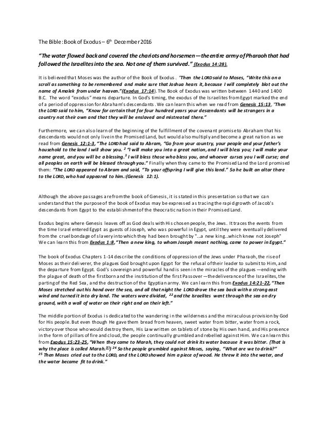 6th December 2016 - The Bible: Book of Exodus