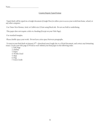6th Grade Country Report Packet | DOCX