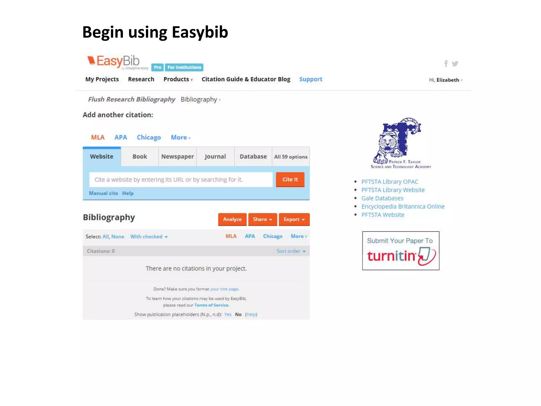 6th grade ELA Easybib project for Flush | PPT