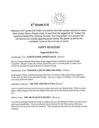 6th grade ela summer packet | PDF