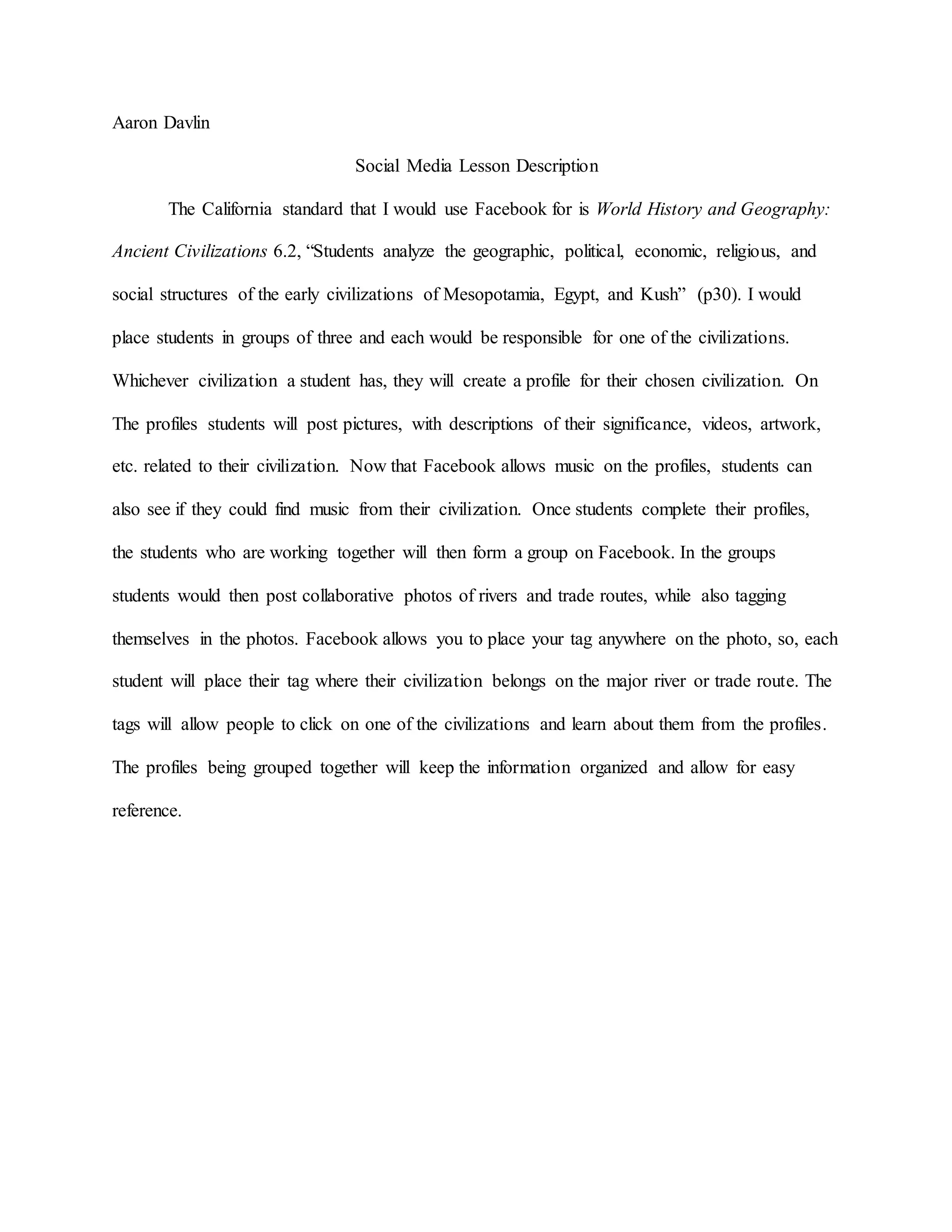 6th grade lesson facebook | PDF