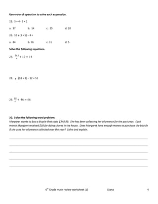 6th grade math review worksheet(1) | DOCX