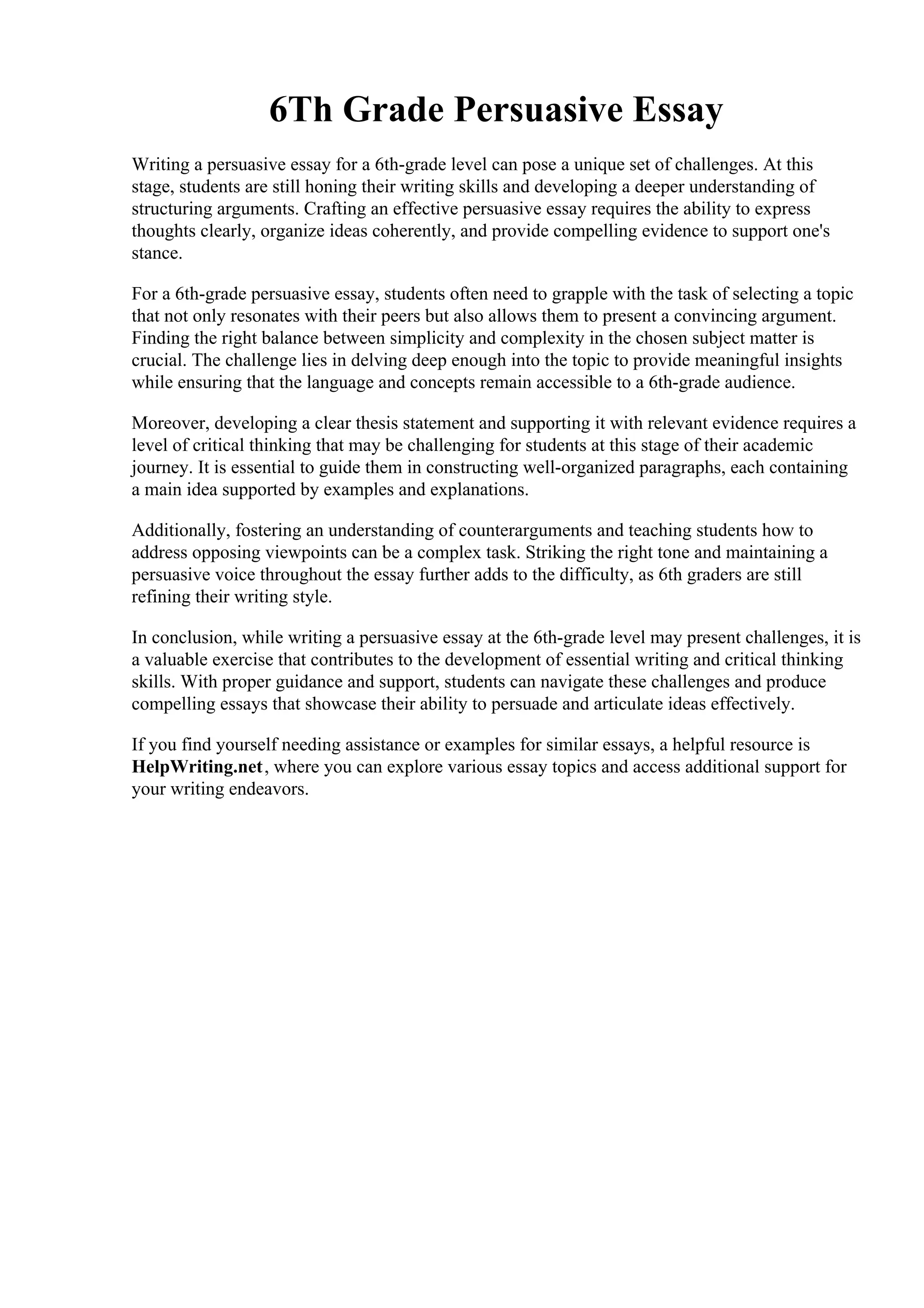 6Th Grade Persuasive Essay | PDF