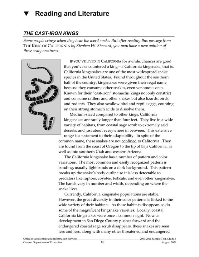 6th grade sample oaks test | PDF