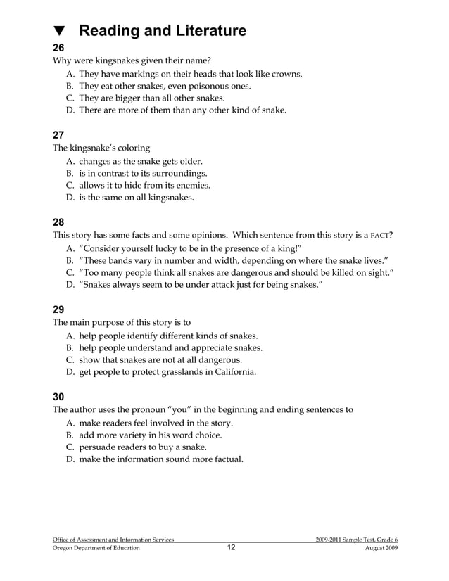 6th grade sample oaks test | PDF