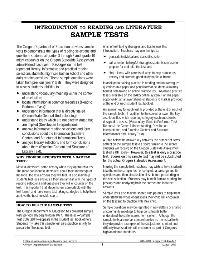 6th grade sample oaks test | PDF