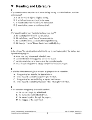 6th grade sample oaks test | PDF