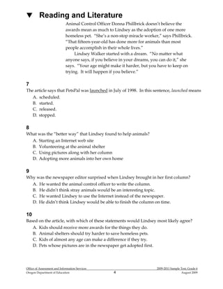6th grade sample oaks test | PDF