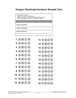 6th grade sample oaks test 2 | PDF