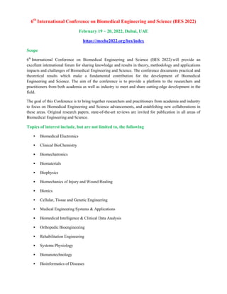 6th international conference on biomedical engineering and science (BES ...
