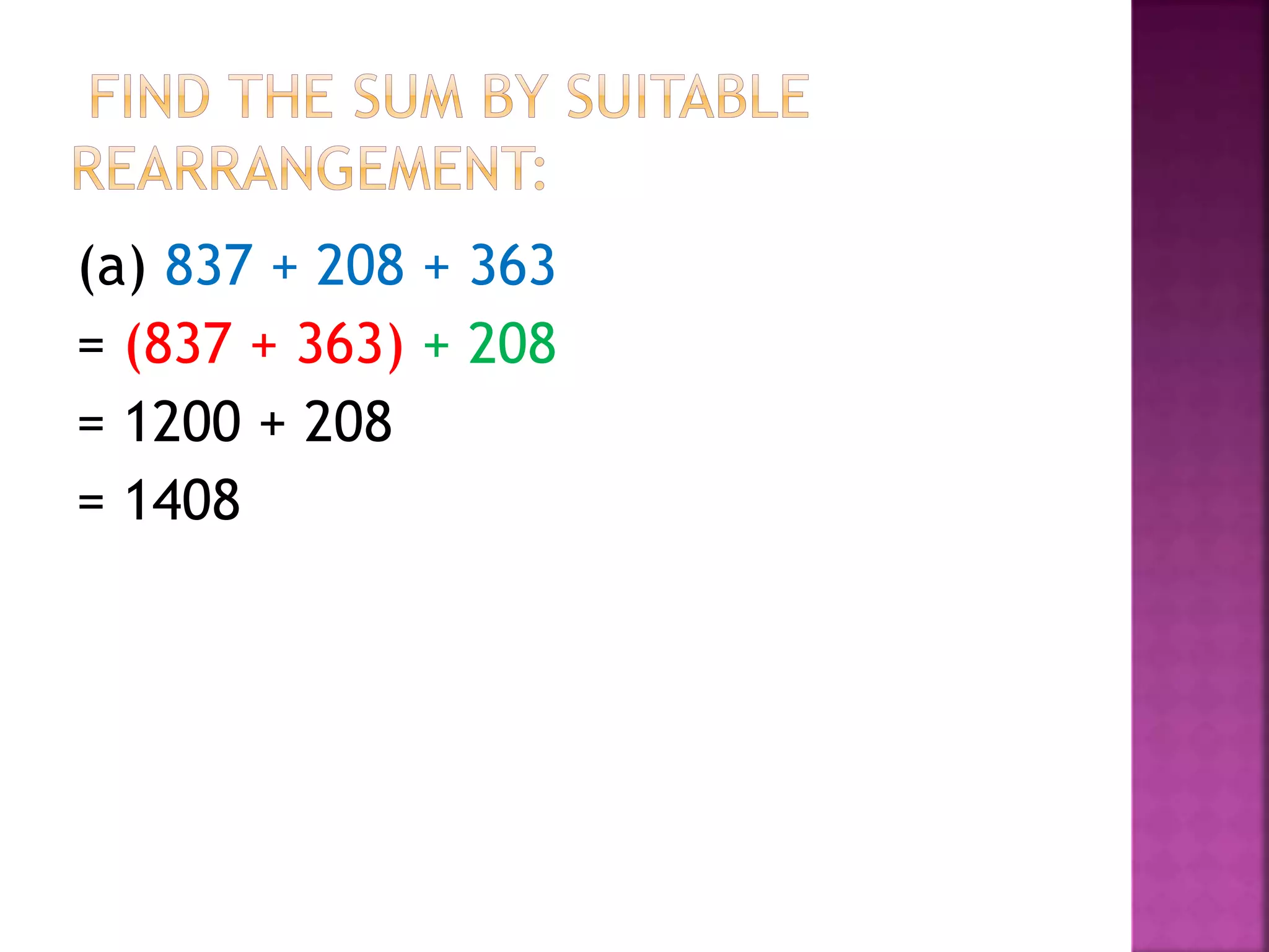 whole numbers sum by suitable arrangement | PPTX
