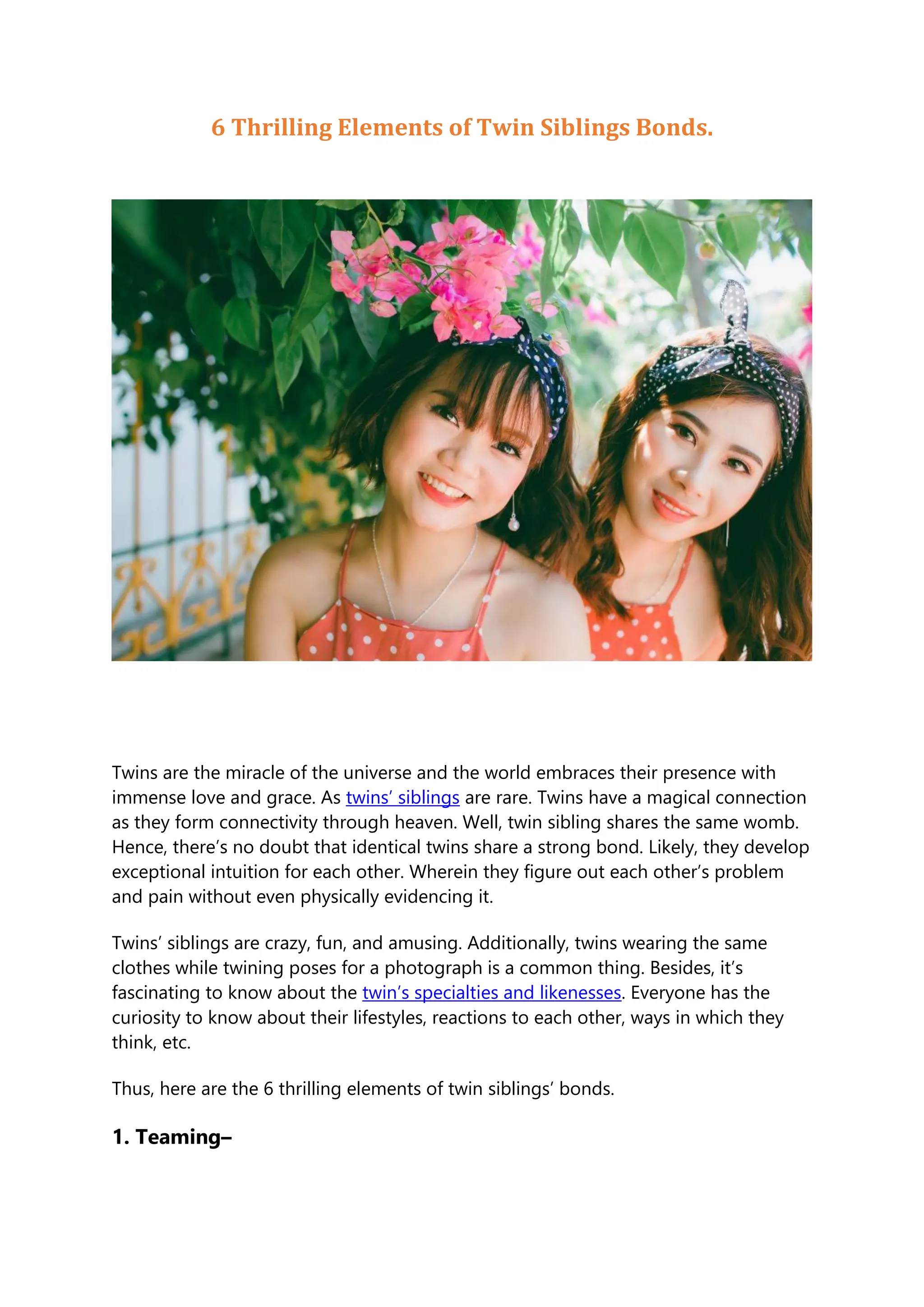 6 Thrilling Elements of Twin Siblings Bonds. | PDF