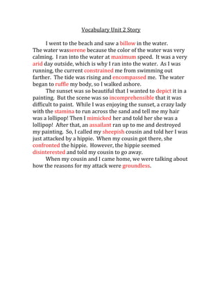 6th Vocabulary Unit 2 Story | PDF