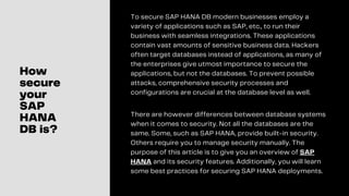 SAP HANA DB | 6 Best Tips To Secure HANA Database | PDF