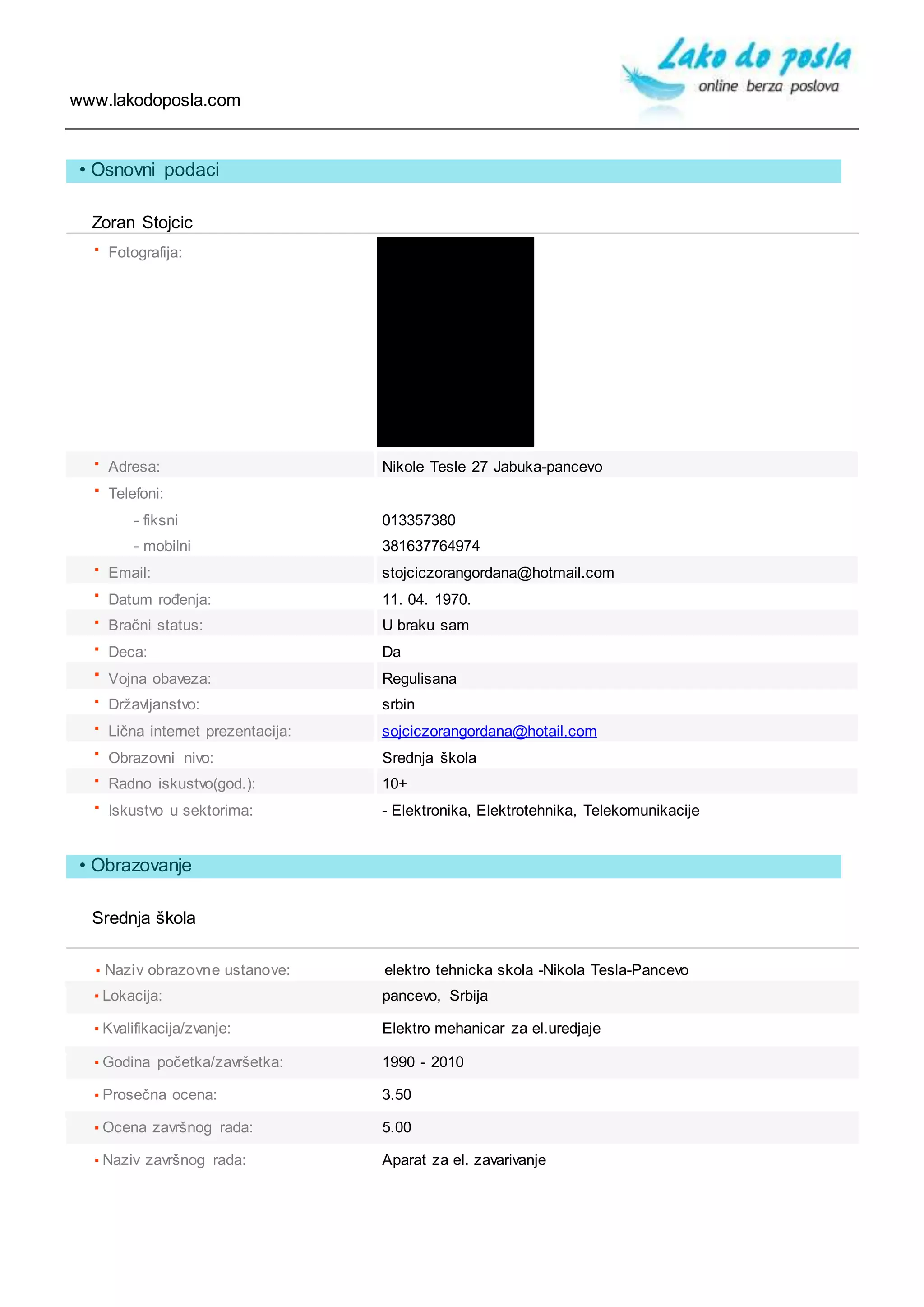 Lakodoposla cv-zoran stojcic | PDF